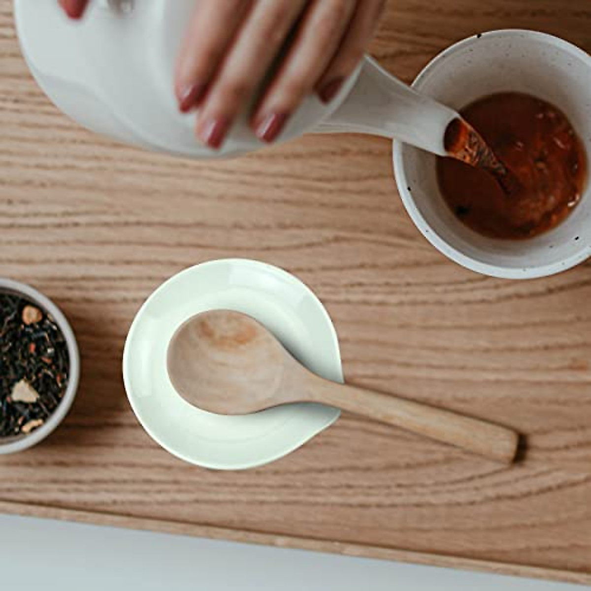 Spoon Rest Small Teaspoon Holder Ceramic Coffee Spoon Holder Coffee Bar Decor for Home Office Coffee Station (Let's Spoon)