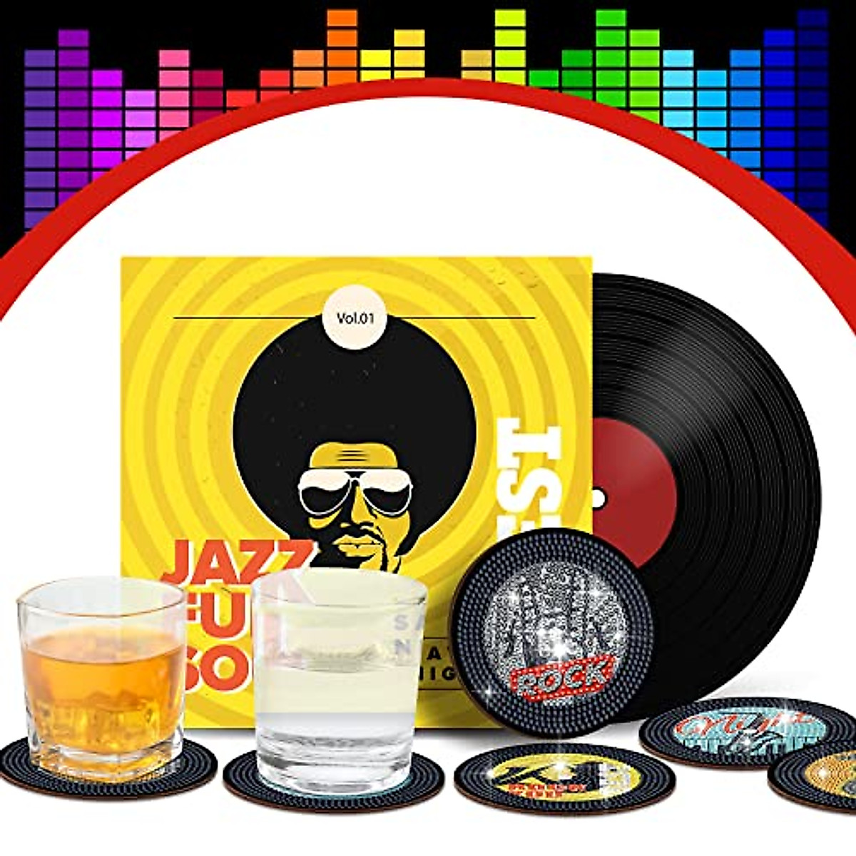 8 Pcs Diamond Art Coasters Retro Record Coasters Diamond Painting Coasters with Holder DIY Retro 80s Record Coasters Disk Coasters Diamond Painting Kits for Adults Kids Music Lovers Drink Table Gifts