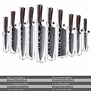 ZENG Kitchen Knife Set 10 PCS, Kitchen Knife Set without Block, Japanese Knife Set Stainless Steel, Chef knife set Professional, Pakkawood Handle, Sharp Knife Set for Vegetable Meat Fruit