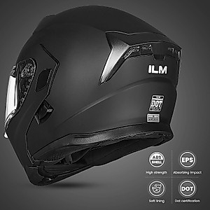 ILM Motorcycle Modular Full Face Helmet Flip up Dual Visor Motorbike Moped Street Bike Racing for Adult,Men and Women DOT Model 906(Matte Black,Large)