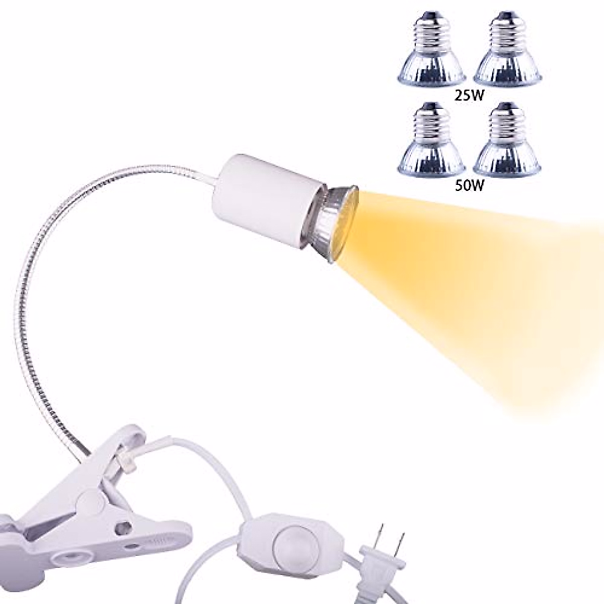 Reptile Heat Lamp, UVB Bulb, UVB Reptile Light Fixture, UVA UVB Reptile Light, Aquatic Turtle Heating Lamp, Turtle Aquarium Tank Heating Lamps Holder & Switch with 4 Heat Bulbs-White