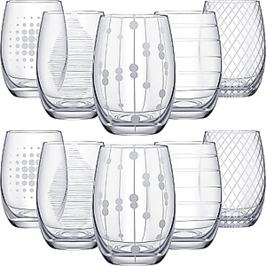 Set of 10 Stemless Wine Glass 17 oz Medallion Crystal Glasses Clear Etched Wine Glasses Textured Wine Goblets Designed Glass Cups Water Glassware for Home Kitchen Beer Juice Red Wine Party Supplies