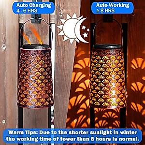 Hanging Solar Lanterns Outdoor Waterproof - 2 Pack Metal LED Decorative Lights with 2 Modes Warm Cool White for Landscape, Courtyard, Camping, Garden, Tabletop, Backyard