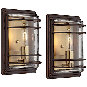 John Timberland Habitat Modern Outdoor Wall Light Fixtures Set of 2 Bronze 11" Clear Glass Shade for Exterior Barn Deck House Porch Yard Patio Outside Garage Front Door Garden Home Roof Lawn