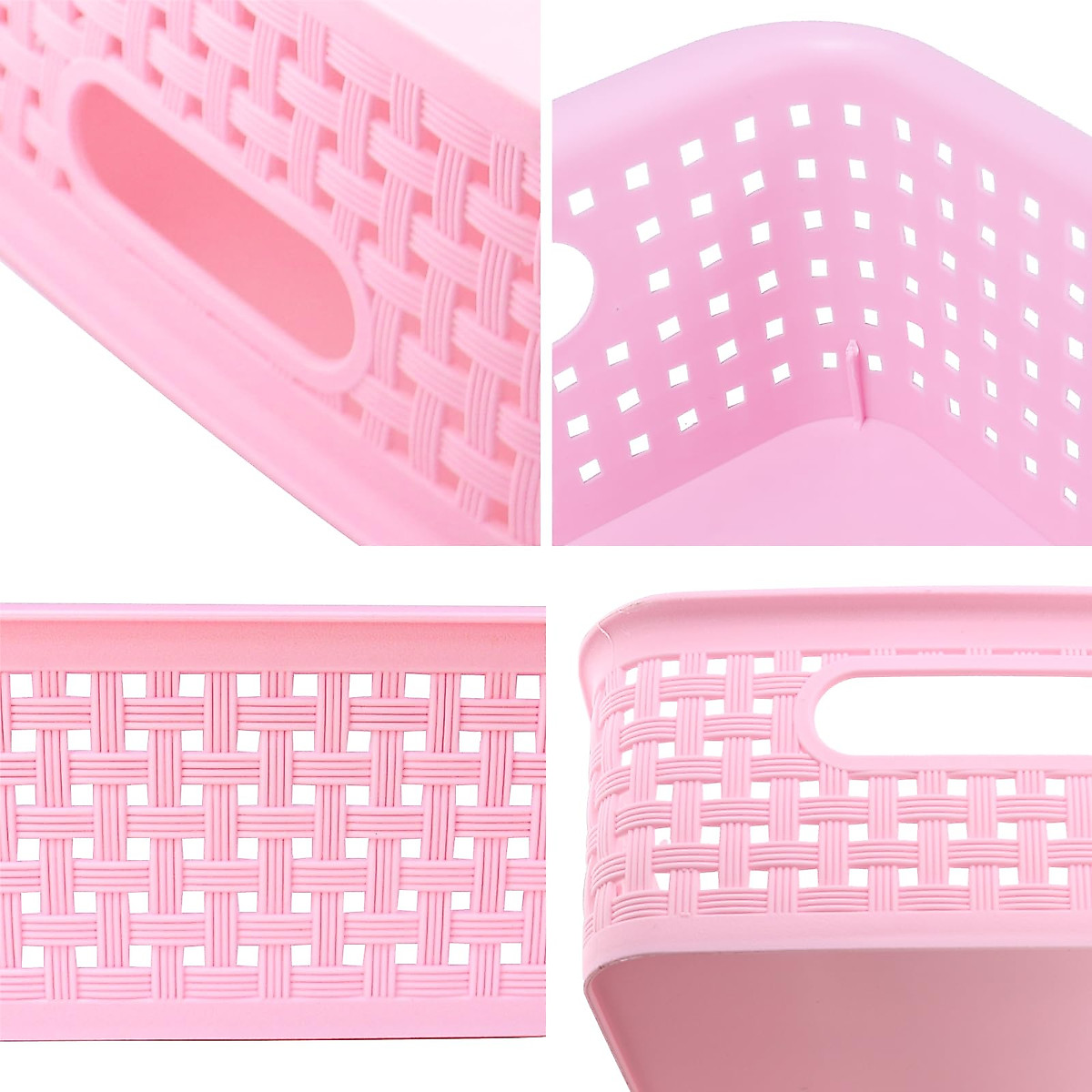Plastic Storage Baskets, Small Pantry Baskets for Organizing, Woven Basket Organizer Basket Bins for Shelves, Organizer and Storage for Bathroom, Bedrooms, Kitchens (Pink 6pcs)
