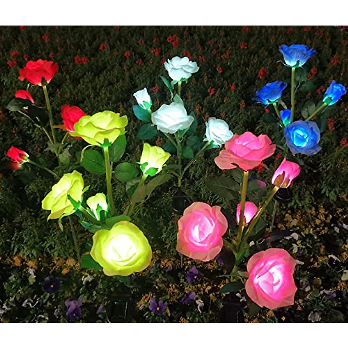 Red 2 Pack, Solar Garden Lights Decorative, 10 Rose Lights Flowers LED for Garden Yard Patio Pathway Lighting, Decorative Flower lamp, Rainproof(Red)