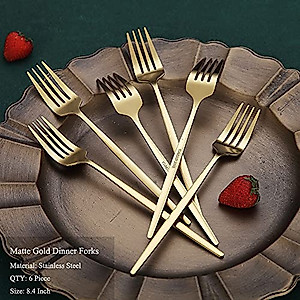 Matt Gold Dinner Forks 6 Piece, Stainless Steel 8.4'' Forks Silverware Set, Dessert Forks, Table Forks, Salad Forks for Home, Kitchen or Restaurant, Dishwasher Safe