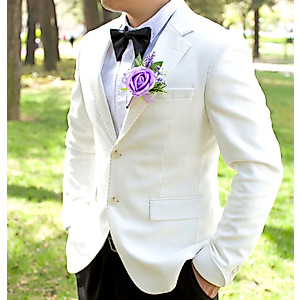 Floinla Purple Corsage and Boutonniere Set for Wedding Prom, Artificial Flower Wrist Corsage Bracelets, Homecoming Corsage Wristlet, Boutonniere for Men Wedding Suit Decorations