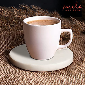 Mela Artisans Set of 4 Hand Crafted Marble Coasters - White, Round | Coffee Table Decor | Absorbent Keeping Surfaces Dry & Safe | Ideal for Wine Glasses, Water Cups or Beer Mugs