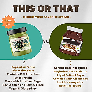 Peppertux Farms Pistachio Cream - Natural Vegan Spread Pistachio Paste for Baking, Cake, Ice Cream, Cookie & More - High Protein Turkish Pistachios Flavoring - Gluten-Free, Unrefined Sugar (7oz)