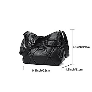 SENYUNI Ladies Handbags Soft PU Leather Crossbody Bags for Women Multi Pocket Waterproof Hobo Shoulder Bags Travel Tote Bag Messenger Purse (Black)