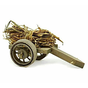 Miniature Fairy Garden Wooden Wagon w/Straw Bundle for Fairy Garden Accessories, Fairy Garden Animals, Dollhouse, Plant Pots, Bonsai Craft Décor