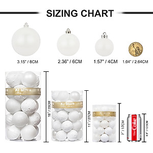KI Store White Christmas Balls 34pcs 2.36-Inch Christmas Tree Decoration Ornaments for Xmas Tree Holiday Wreath Garland Decor Ornaments Hooks included