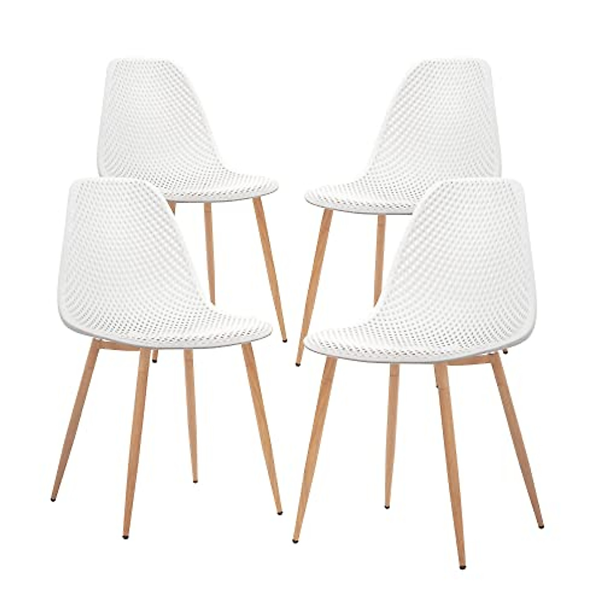 CangLong Dining Mid Century Modern DSW Hollow Back Design Plastic Shell Armless Side Chair with Metal Legs, Set of 4, White