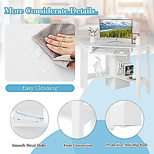 Tangkula Corner Desk with Keyboard Tray, Triangle Corner Computer Desk for Small Space, Bedroom Corner Makeup Vanity Desk with Storage Shelves, Space Saving Corner Writing Desk