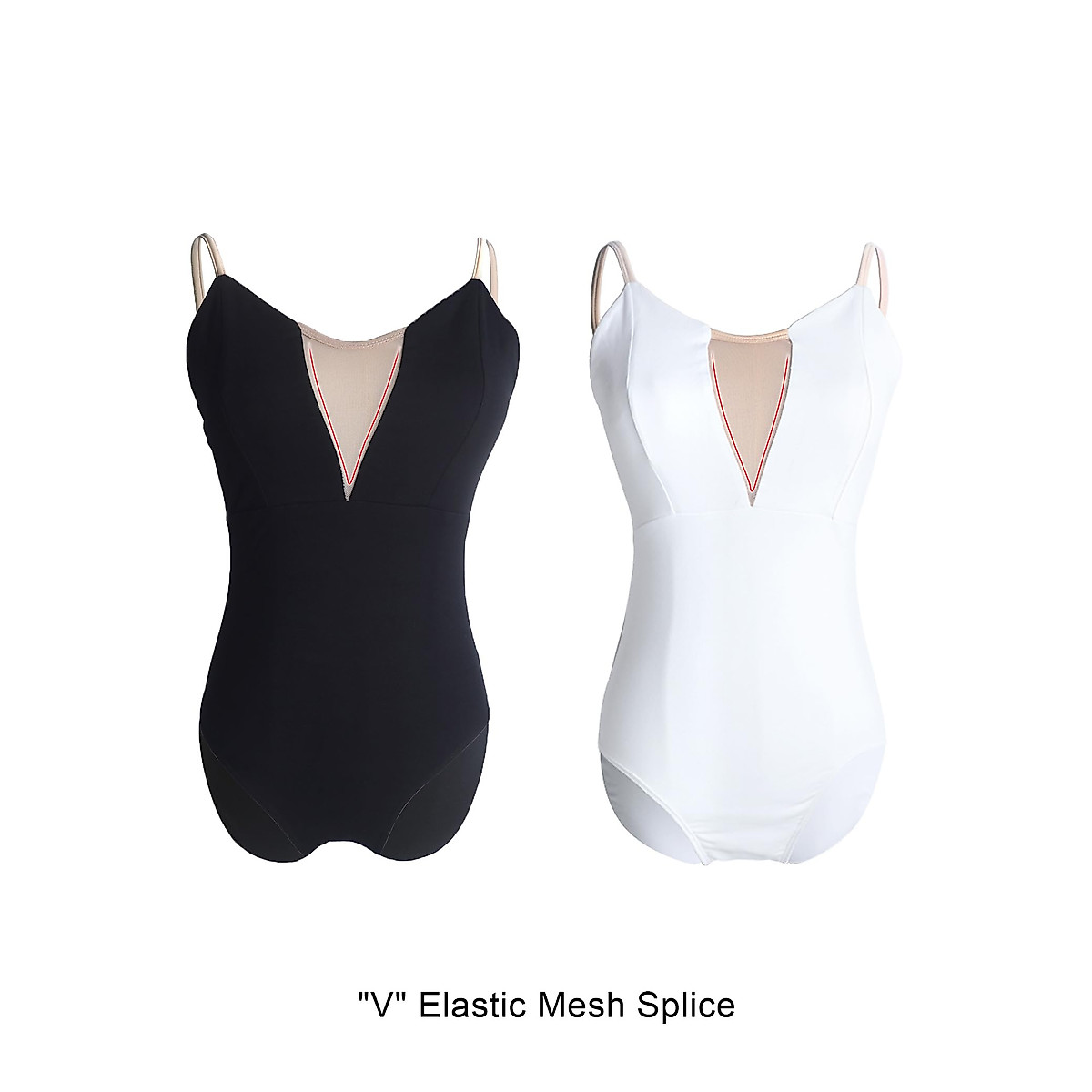 Phoeswan Ballet Leotards for Women, Deep V Camisole White Dance Leotards, Elegant Adult Leotards for Women Dance, Size XL