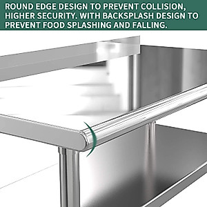 Nurxiovo Commercial Work Table Stainless Steel Table 48 x 24 Inches Heavy Duty Workbench Industrial Restaurant Food Work Tables for Shop Worktop with 1 1/2" Backsplash /4 Caster Wheels