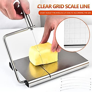 ISZW Cheese Slicer Knife Set, Cheese Slicer Cutter with Wire Food Cutter Precise Scale Board, 4 Cheese Knife Set Mini Butter Knife & Fork for Cutting Cheese Butter Vegetables Sausgae