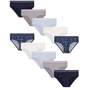 Lucky Brand Women's Underwear - 10 Pack Microfiber Hipster Briefs (S-XL), Size Large, Blue Iris/Gardenia/Silver Sconce/Blue/Multi