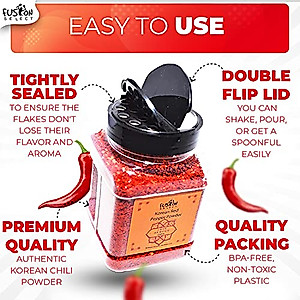 Fusion Select Korean Premium Non-GMO Gluten Free Red Chili Pepper Flakes Powder, Crushed Red Pepper Premium Gochugaru For Kimchi Seasoning, Chicken, Pork, Fish, Vegetables Hot Pepper Flakes (6 Oz)