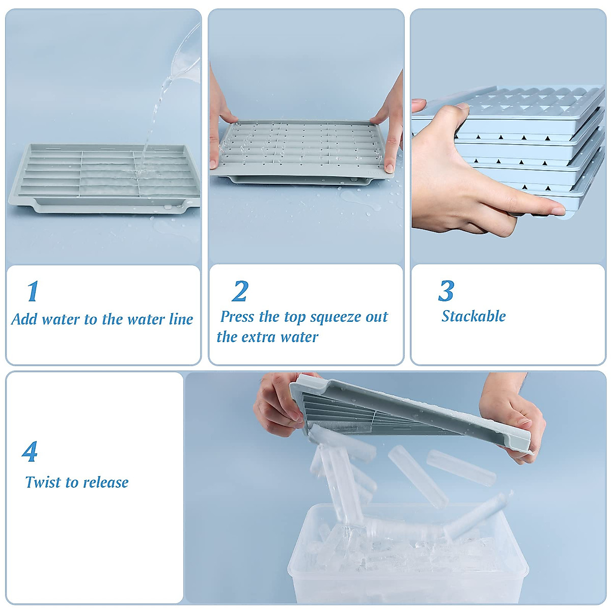 Miaowoof Water Bottle Ice Cube Tray, Easy Release Narrow Ice Stick Trays, 21x4 PCS Ice Maker for Freezer, Easy Fill Water Bottle Ice Cube Molds for Sports and Water Bottles