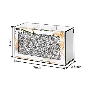 SHYFOY Mirrored Makeup Brush Holder Organizer, 3 Slot Glass Cosmetics Brushes Storage Holders with Crystal Crushed Diamond, Cute Pen and Pencil Holder for Desk, Eyeliners Display Case for Vanity