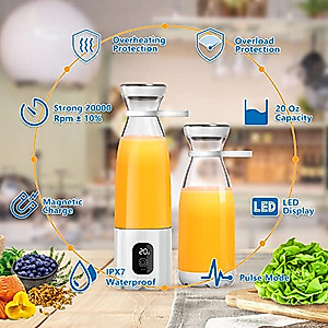 Portable Blender, Mini Personal Blender for Shakes and Smoothies 300W Fresh Juice Blender with 20oz Travel Bottle USB Rechargeable 6000Mah Pulse Crush Ice Protein Shake KOBWA Blender on the Go (Upgraded) (Bravo, White)