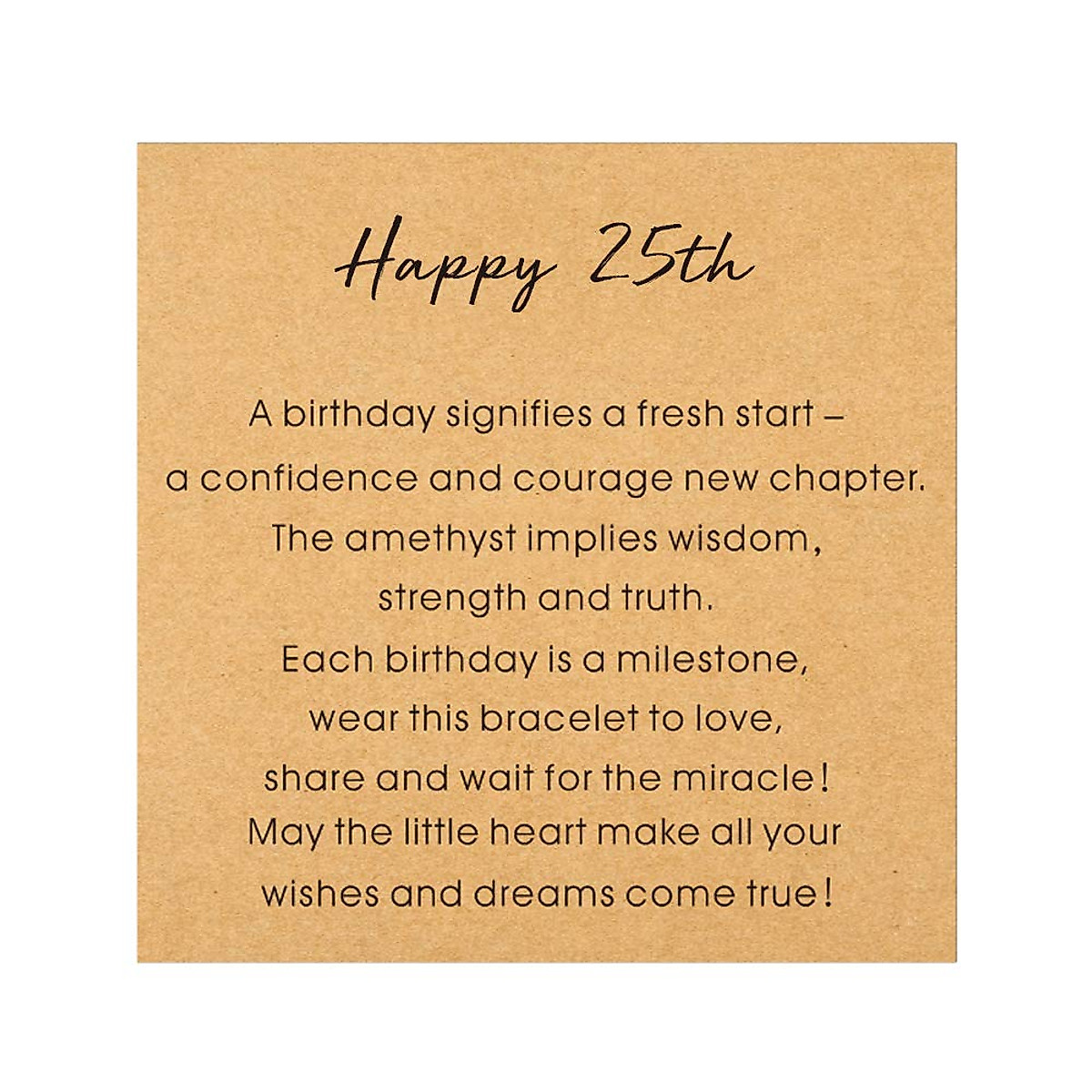 25th Birthday Gifts for Women Amethyst Bead Bracelet with Sterling Silver Heart Charm Happy 25th Birthday Gifts for Her with Card and Gift Box