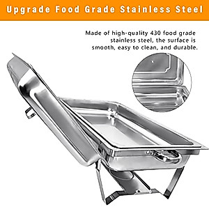 PRIJESSE 4 Pack 8QT Chafing Dish Buffet Set Stainless Steel Food Warmer Chafer Complete Set with Water Pan, Chafing Fuel Holder for Party Catering,Silver