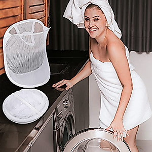 3 Pieces Hanging Laundry Hamper Laundry Bag to Hang Foldable Mesh Hamper Dirty Cloth Basket with Carry Handle Door Net Hampers for Store Cloth, Toy, Camping, Hotel Use