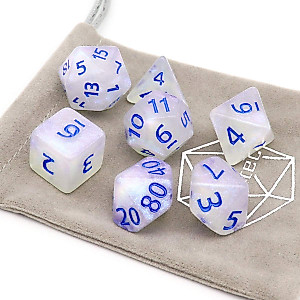 Haxtec DND Dice Iridescent Glitter Blue Numbers Polyhedral D&D Dice for RPGs-Milky Way