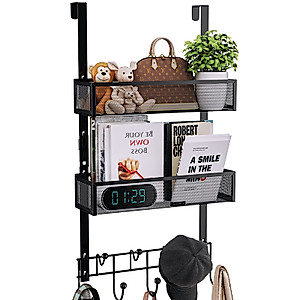 Consumest Over The Door Hooks Organizer - Door Hanger with 9 Coat Hooks & 2 Mesh Basket Hanging Storage Clothes, Back of Door Storage Organizer for Bathroom, Bedroom-Black (for 1.76in Doors)