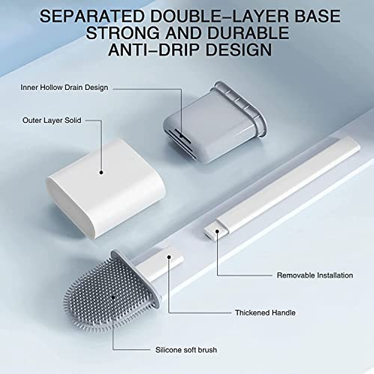 Canvint 1 Pack White Non-slip Long Handle Toilet Brush, Silicone