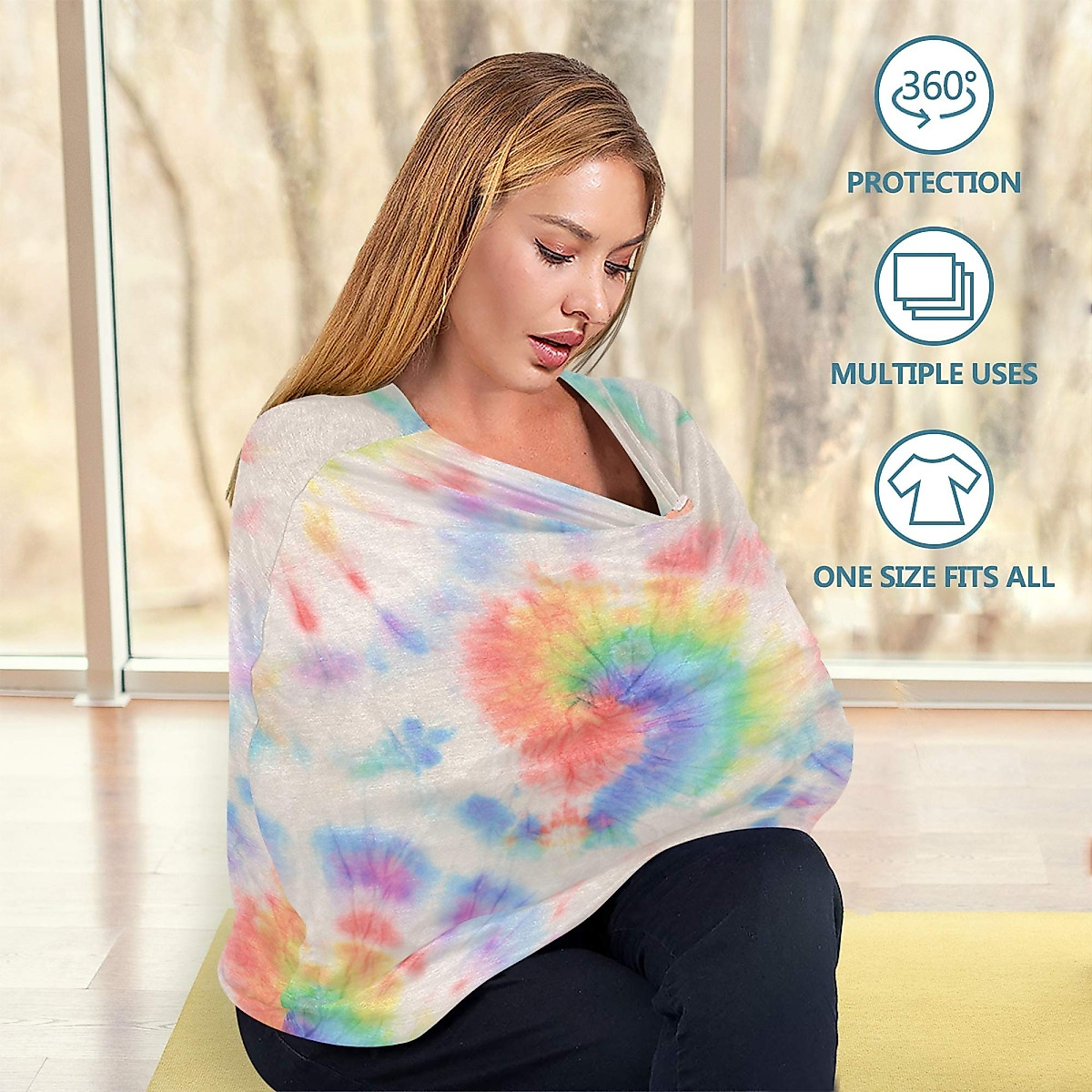 YYZZH Pastel Tie Dye Circle Pattern Rainbow Swirl Spiral Stripe Stretchy Baby Car Seat Cover Infant Canopy Nursing Covers Breastfeeding Cover Breathable Windproof Winter Scarf for Boys Girls