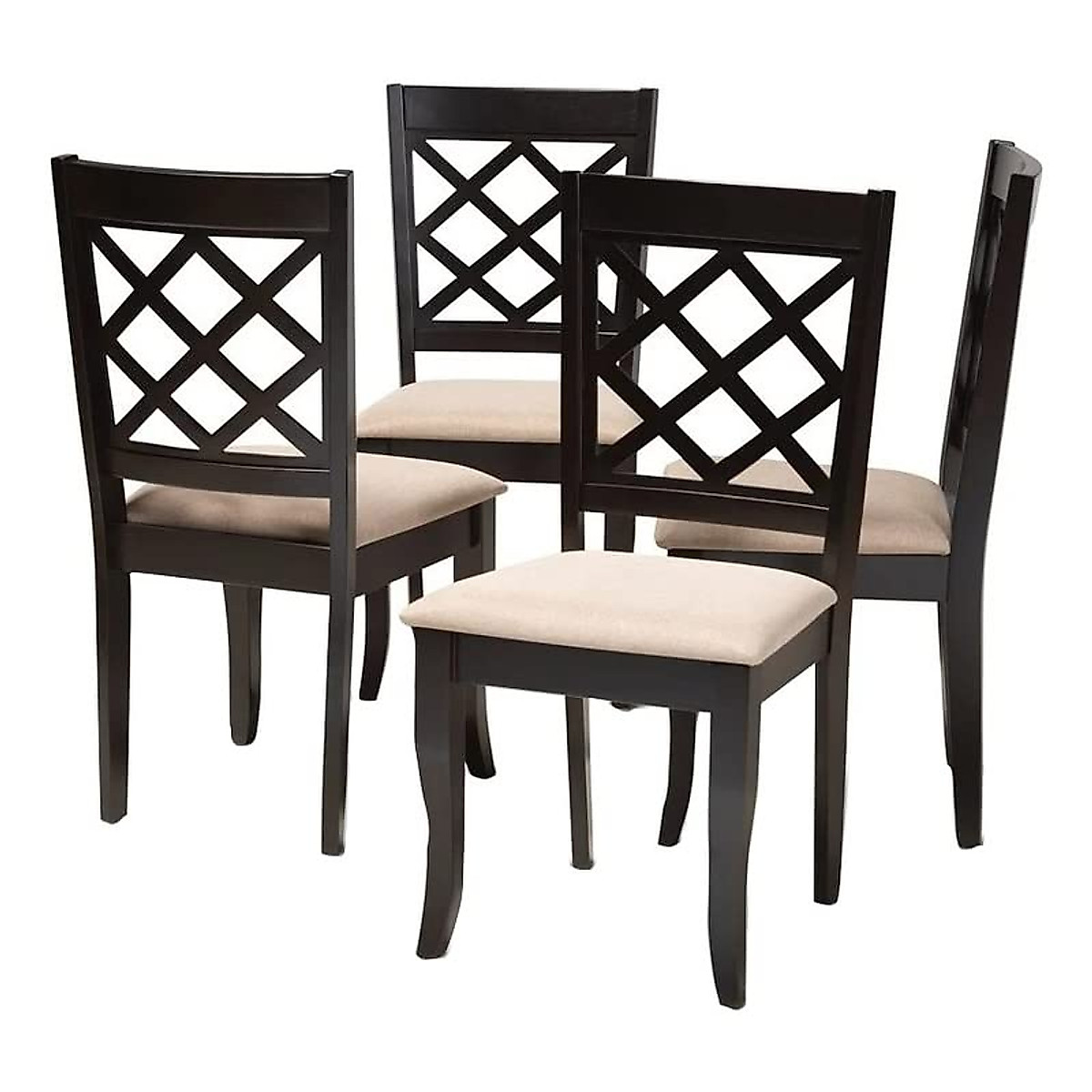 BOWERY HILL 17.9" Modern Oak Wood Dining Chair in Espresso/Beige (Set of 4)