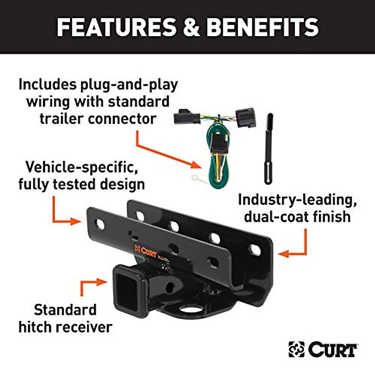 CURT 99317 Class 3 Trailer Hitch, 2-Inch Receiver, 4-Pin Wiring Harness, Select Jeep Wrangler JK
