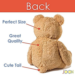 JOON Huge Teddy Bear - 38 Inches, Tan, Fluffy Faux Fur, Ribbon & Bow Signature Footprints- Huggable & Lovable Joy - Ideal Gift for Baby Showers, Loved Ones – Perfect Large Cuddly Plush Toy Companion