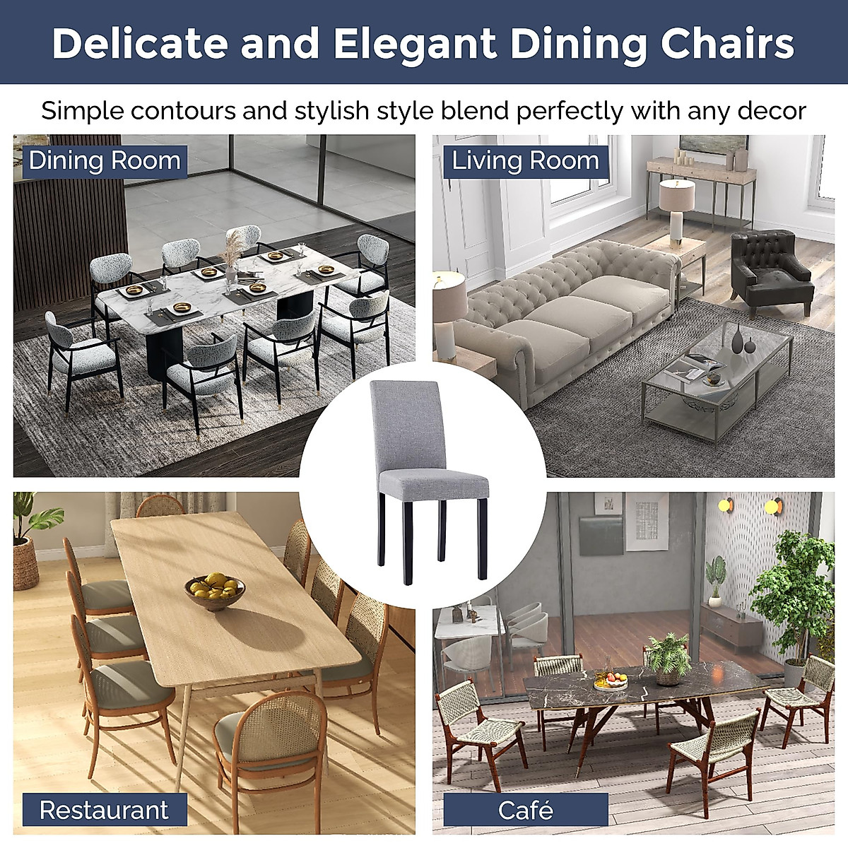 IULULU Dining Chairs Set of 4 Upholstered Linen High-Back, Grey