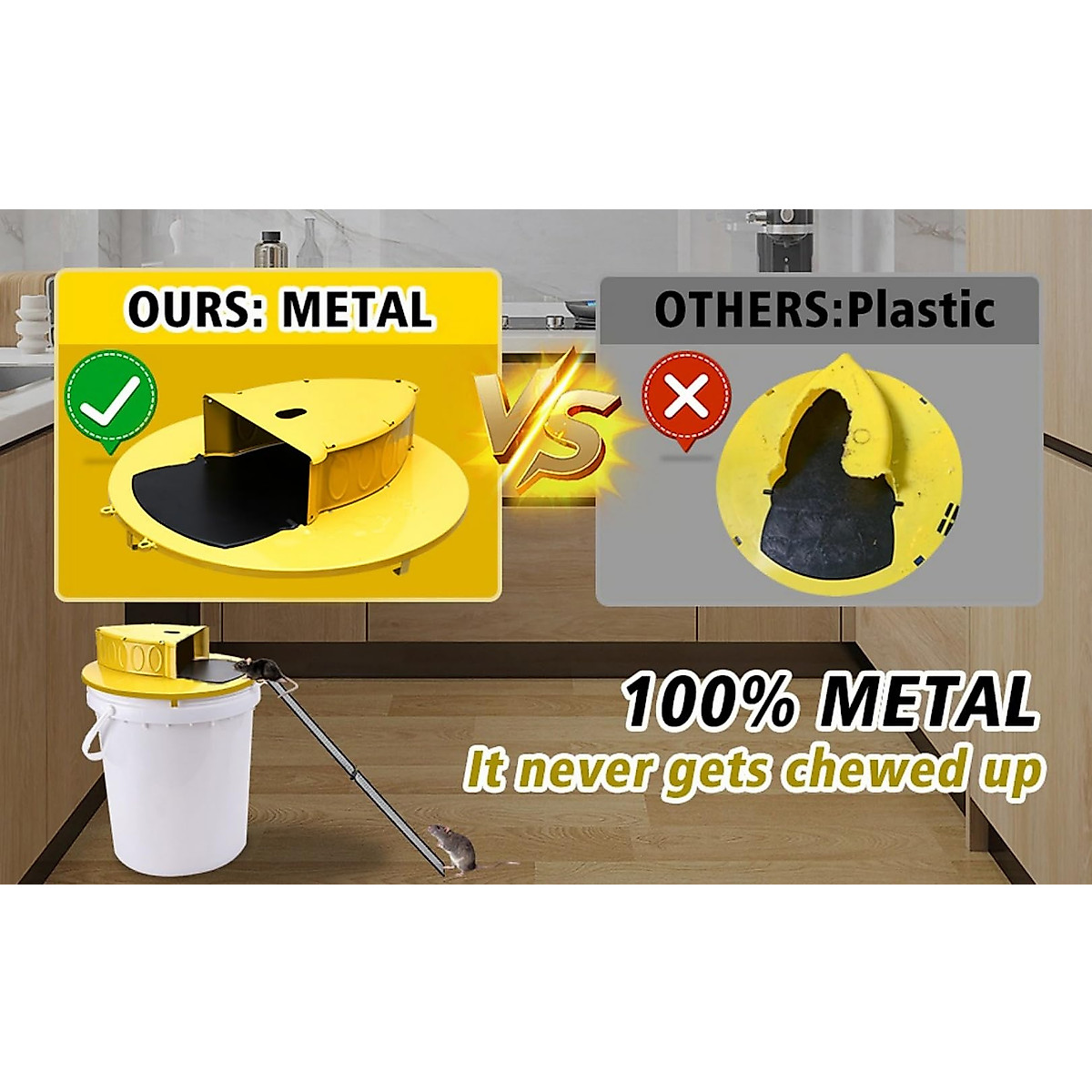 Bucket Lid Mouse Rat Trap, Reusable Humane Mouse Traps for Indoor Outdoor, Metal Material, Automatic Reset Mouse Trap, 5 Gallon Bucket Compatible