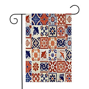 Double-sided garden flag Mexican Talavera Ceramic Tile Pattern Ethnic Folk Outdoor Flag Garden Flag Yard Outdoor Decoration （12×18in）.