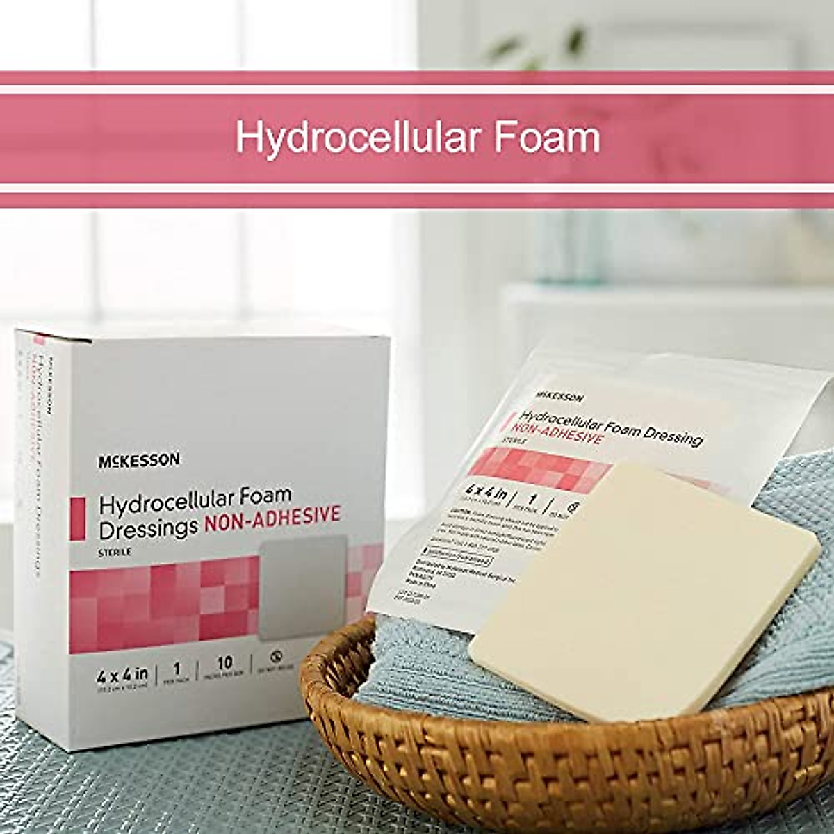 McKesson Hydrocellular Foam Dressings, Sterile, Non-Adhesive, Pad 4 in x 4 in, 10 Count, 10 Packs, 100 Total