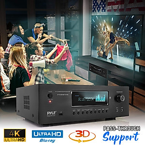 Pyle 1000W Bluetooth Home Theater Karaoke Receiver - 5.2-Ch Stereo Amplifier 2 UHF Wireless Microphone Video Pass-Through Supports, MP3/USB/HDMI/AM/FM Radio - Pyle PT888BTWM , Black