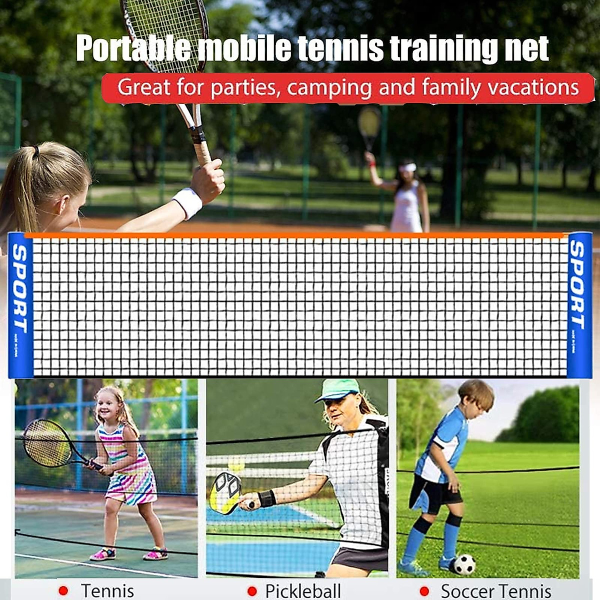 Portable Badminton Pickleball Net,Kids Adult Excellent Quality Volleyball/Pickleball/Tennis/Soccer Training Net Summer Indoor/Outdoor Fun Sports Net Used in Garden, Court Beach Backyard(6.1m)