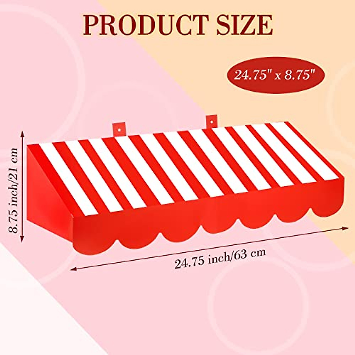 Tallew 8 Pcs 3D Awning Wall Decor Stripes Paper Carnival Tent Circus Birthday Candy Party Theme Doors Window Classroom Home Christmas (Farmhouse Style), Red and White, 63 x 23 cm/ 24.8 x 9.06 inches