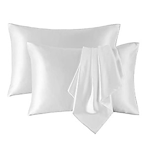 Silk Satin Pillowcases for Hair - BPC Bed Pillow Cases Standard Size Set of 2 for Hair and Skin, Satin Pillowcase 20x26 inches, Pillow Covers with Envelope Closure, Breathable, Skin-Friendly(White)