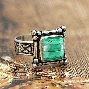5, 82Cts Solitaire Natural Malachite 925 Silver Overlay Ring Size 9 For Women, Handmade Green Stone April Birthstone Ring Jewelry Gift For Her