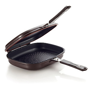 Happycall Titanium Nonstick Double Pan, Omelette Pan, Flip Pan, Square, Dishwasher Safe, PFOA-free, Brown (Jumbo Grill)