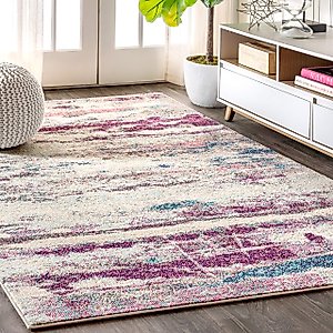 JONATHAN Y CTP102A-8 Contemporary POP Modern Abstract Brushstroke Cream/Pink 8 ft. x 10 ft. Area-Rug, Bohemian, Easy-Cleaning, for Bedroom, Kitchen, Living Room, Non Shedding