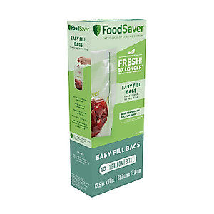 FoodSaver Easy Fill 1-Gallon Vacuum Sealer Bags | Commercial Grade and Reusable | 10 Count, 1 GALLON, Clear