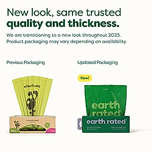 Earth Rated Dog Poop Bags, New Look, Thick Grab and Go Single Roll, Ideal for Backyard Pickups, Lavender Scented, 300 Bags